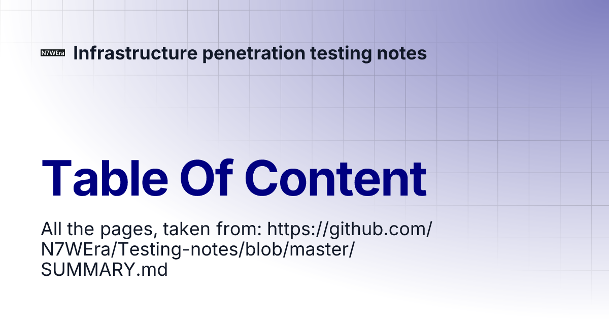 Table Of Content | Infrastructure penetration testing notes